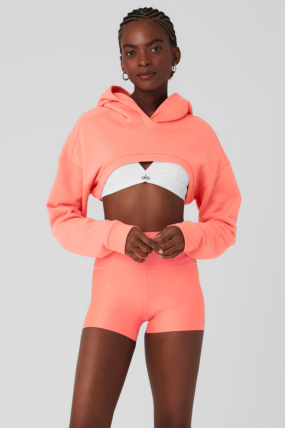 Alo Yoga Cropped Shrug It Off Hoodie In Candy Orange - 20% Off